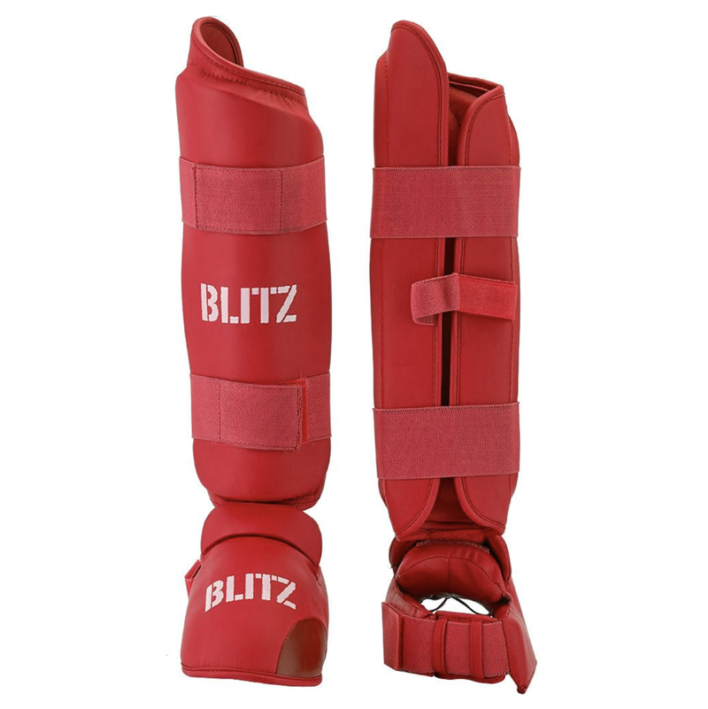 Blitz Elite Shin Guards With Removable Foot - Red - SONO KARATE