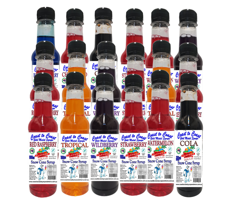 Premium Snow Cone Syrups 18 x 250ml, Coast to Coast Gold Medal Syrups