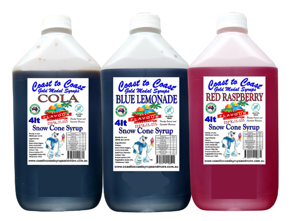 3x4ltr Premium Snow Cone Syrups, Coast to Coast Gold Medal Syrups