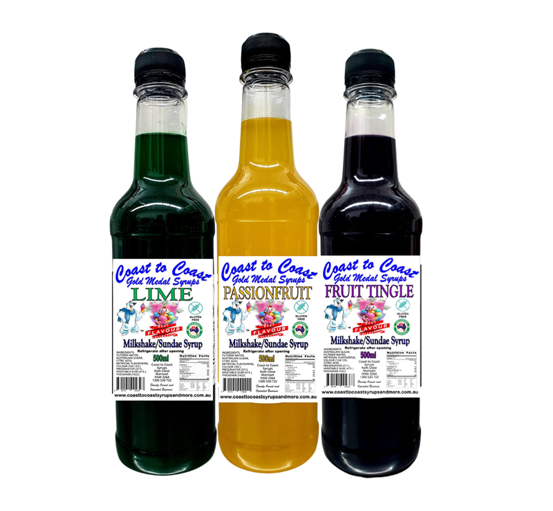3 x 500ml Coast to Coast Gold Medal Syrups® Flavoured Milkshake/Sundae