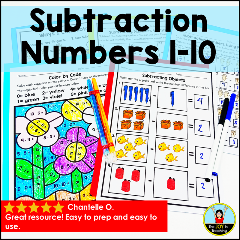 Subtraction Numbers 1-10 - The Joy in Teaching