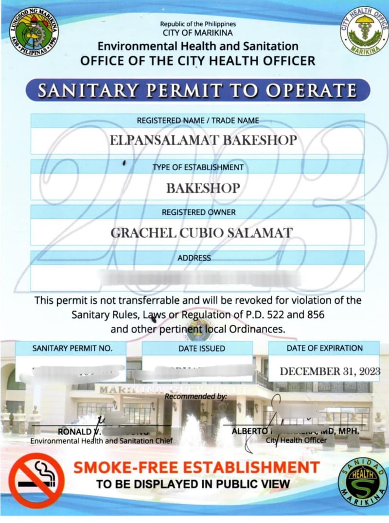 Sanitary Permit - El pan Salamat Bakeshop