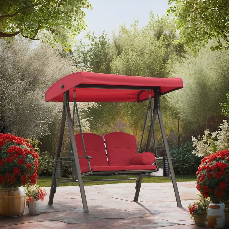 Steel Bistro Garden Hanging Rocking Swing With Canopy Outdoor Patio ...