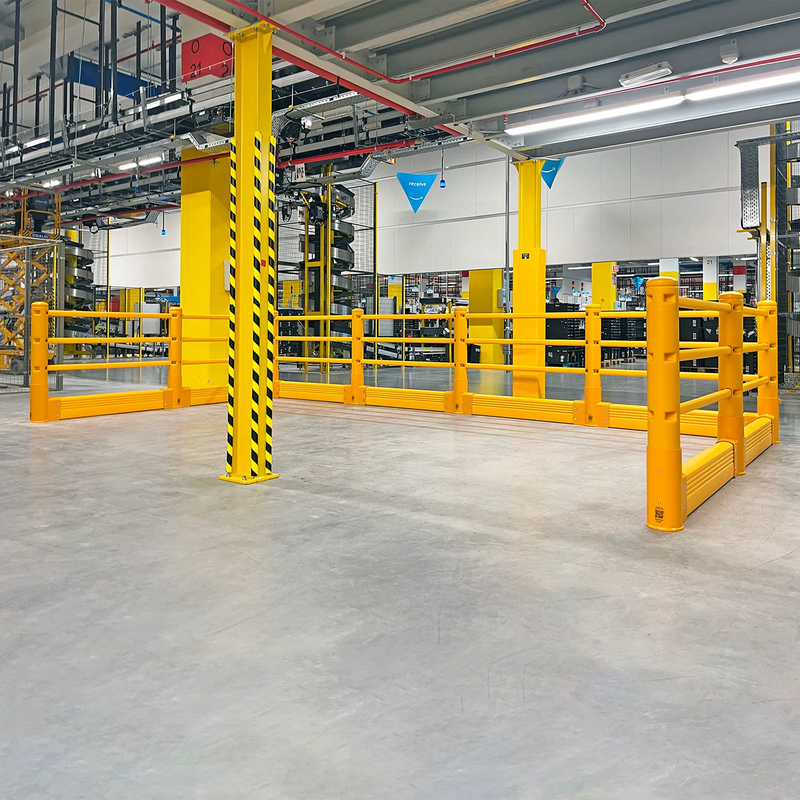 McCue Pedestrian Guard Rail Kit with Ground Barrier, 5'L, Yellow, Pack ...