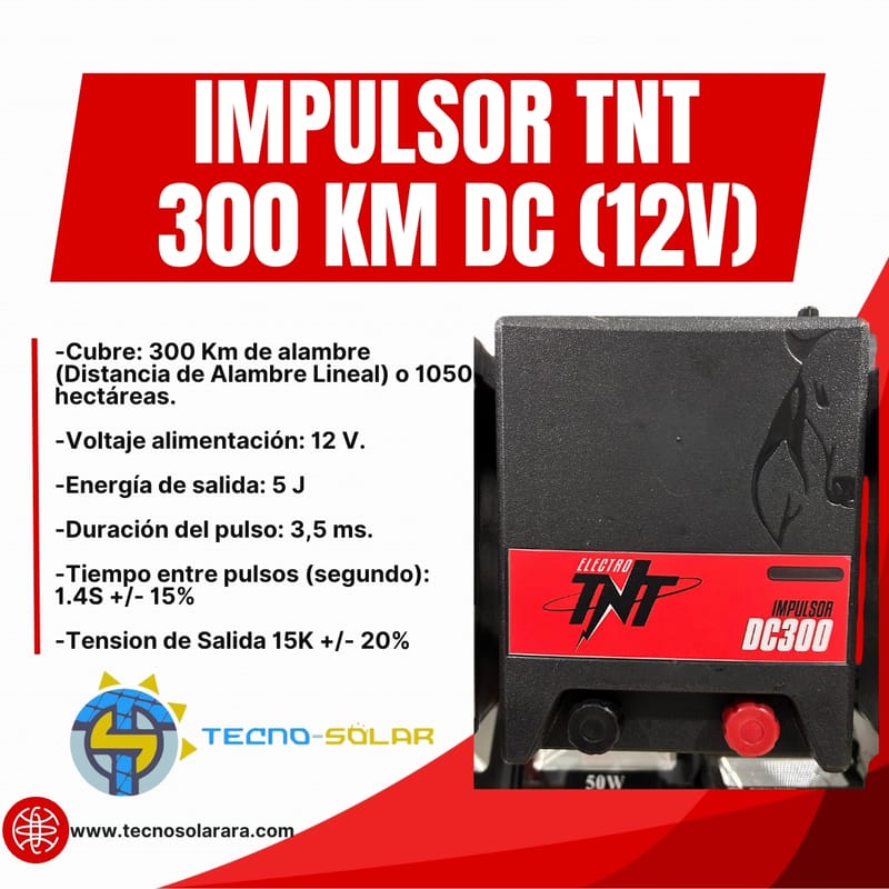 Impulsor TNT 300 Km 12V DC para Cerca Electrica - Tecnosolar